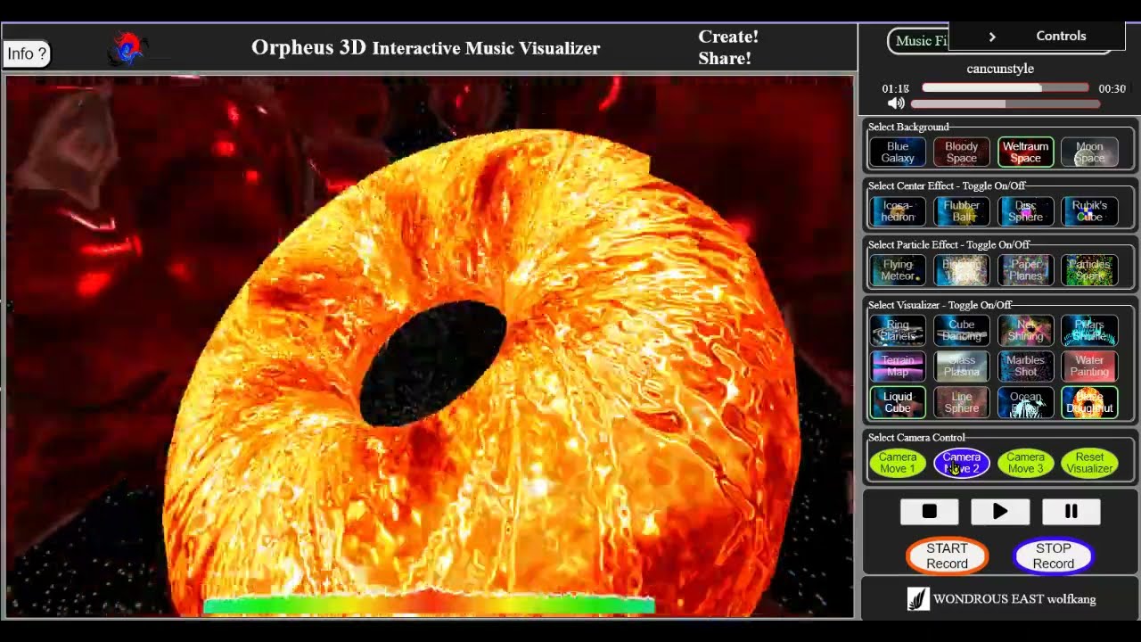 Blazing Doughnut - Interactive Music Visualizer Orpheus 3D.  Wolfkang. #threejs #visualizer
