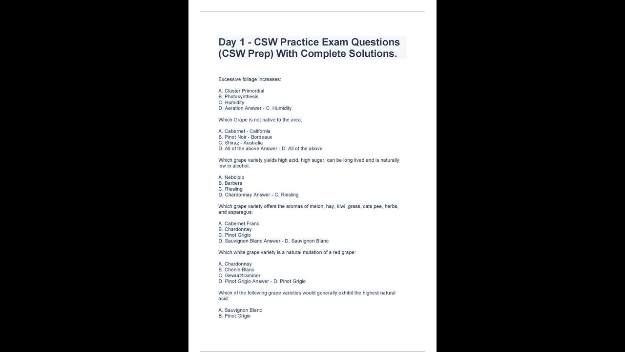 Day 1   CSW Practice Exam Questions CSW Prep With Complete Solutions pdf