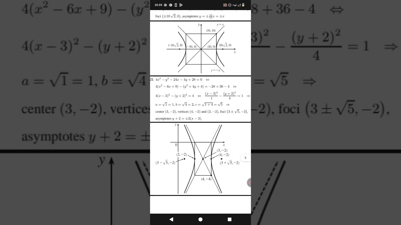 Solved Questions on Graphing Conic Sections -Hyperbolas.