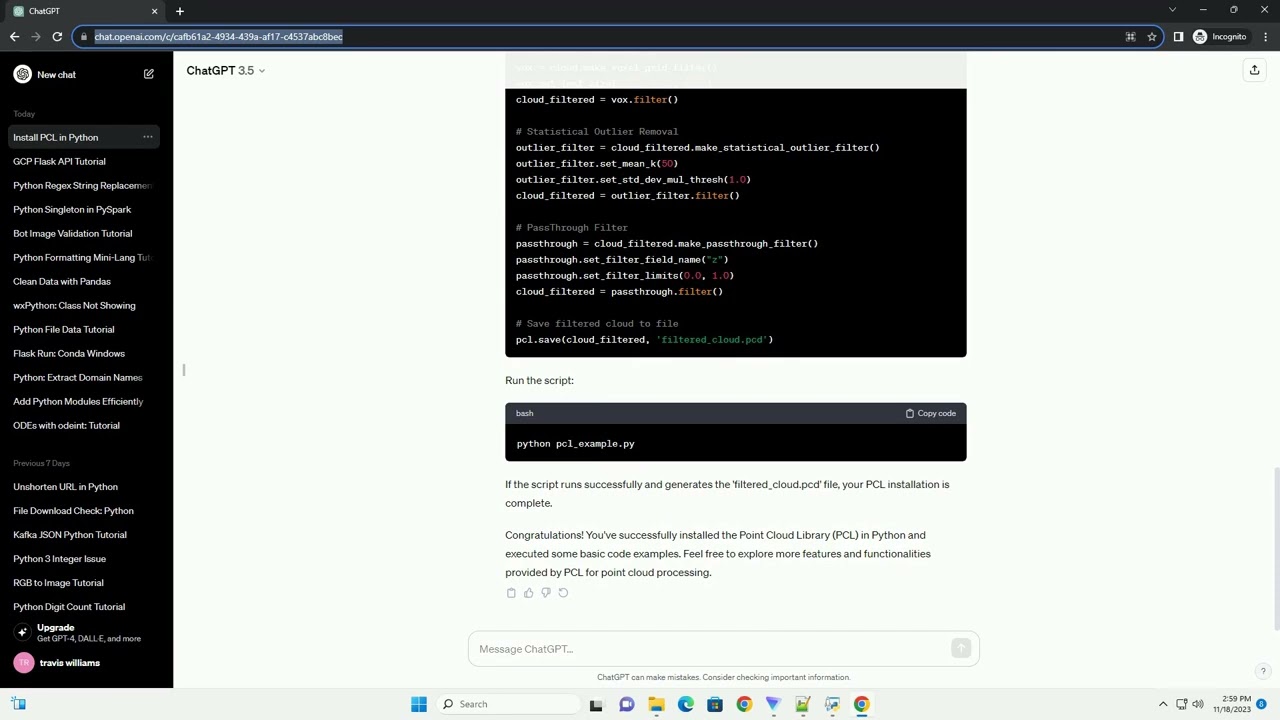 Install point cloud library PCL in python
