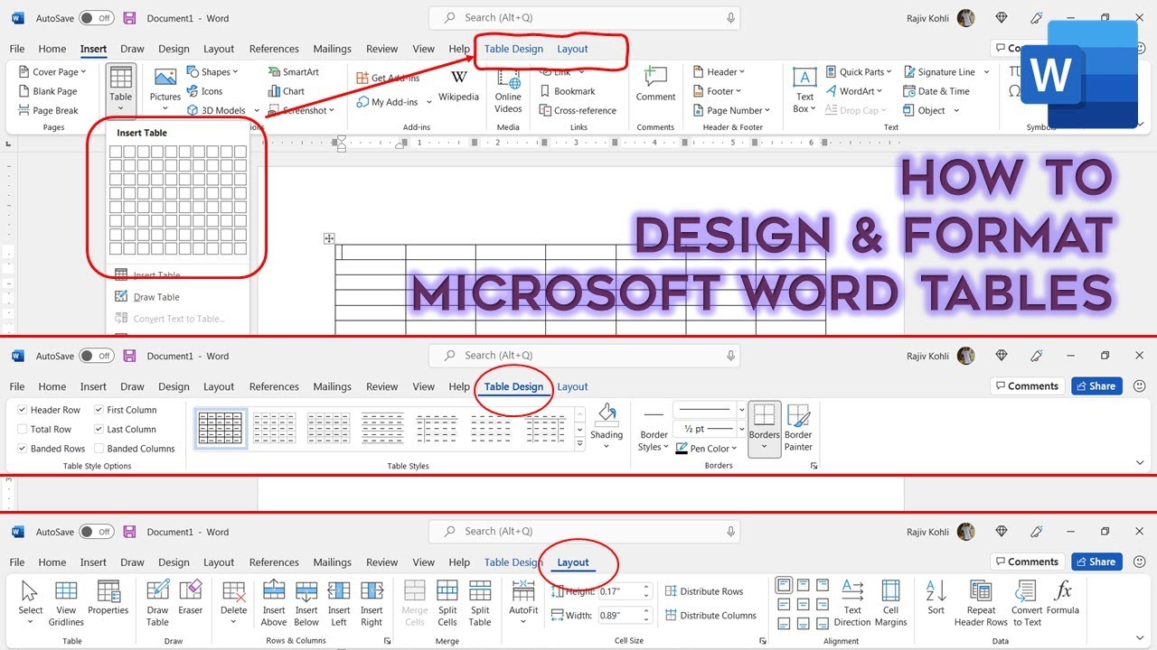 How To Design and Format Tables in Microsoft Word Tutorial - Lesson 20