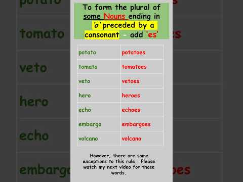 To form the plural of some Nouns ending in 'o' preceded by a consonant #shorts