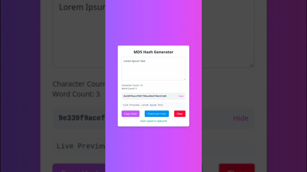 MD5 Hash Generator with JavaScript | Real-Time Hashing & UI Design | WebCraft & Devs  #coding #java