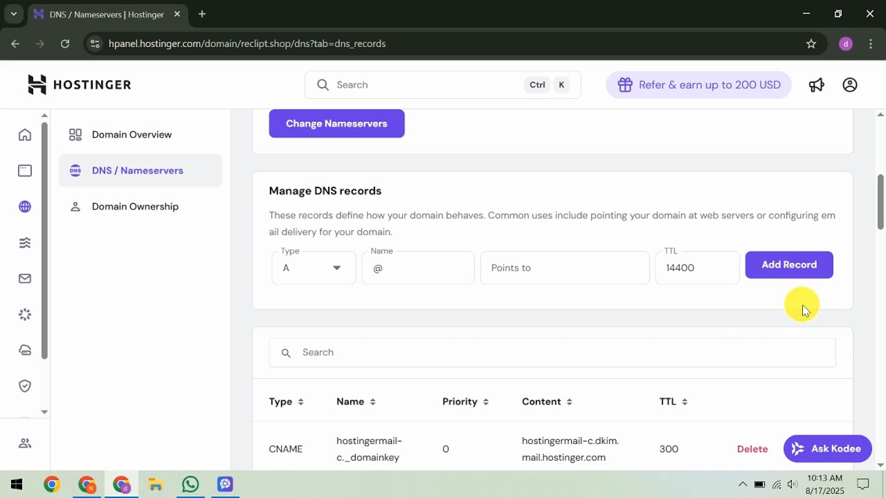 How To Update DNS Records in Hostinger