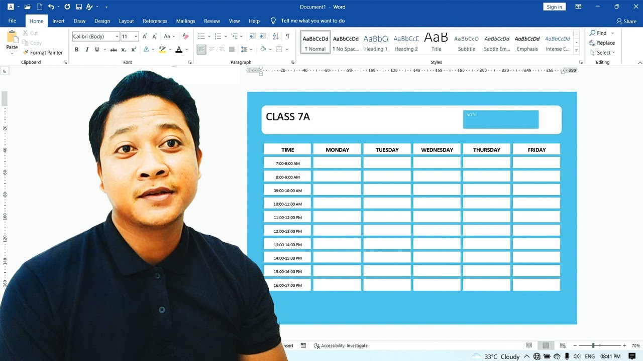Create schedule in Micrsoft Office word