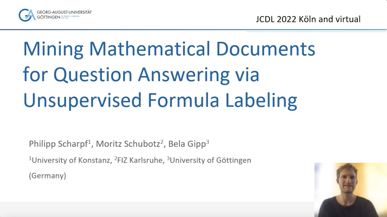 Mining Mathematical Documents for Question Answering - Paper Presentation at JCDL'22