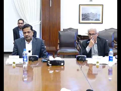 Caretaker CM Justice (rtd) Maqbool Baqar presides over a meeting of Finance Dept at CM House.