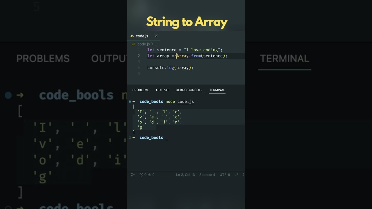 Convert String into Array in #javascript  #coding #shorts #string #array