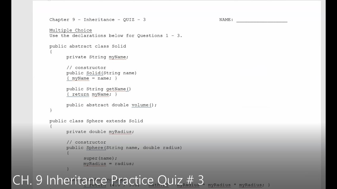 JAVA - Lesson #127 - APCSA - CH 9 Inheritance Practice Quiz #3