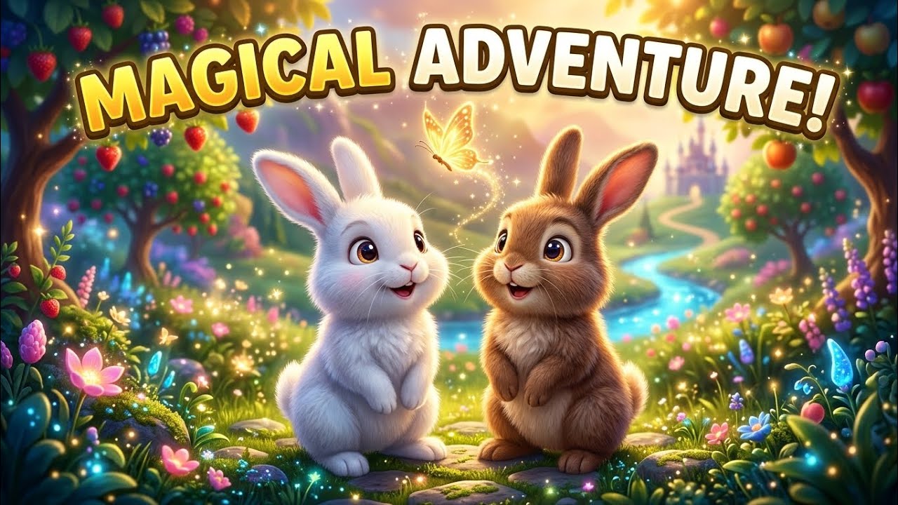 Cute White Rabbit & Brown Rabbit Find Magical Fruit Garden 🍓🦋 | Secret Blue Door Adventure Story