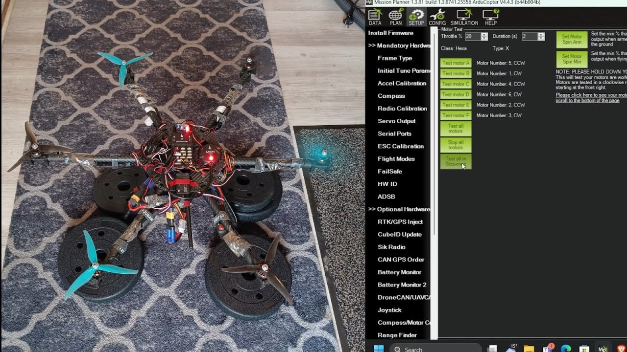 How to do Drone  Motor Test with Mission Planner | Ardupilot | Pixhawk 6c | Hexacoter #drone #dji
