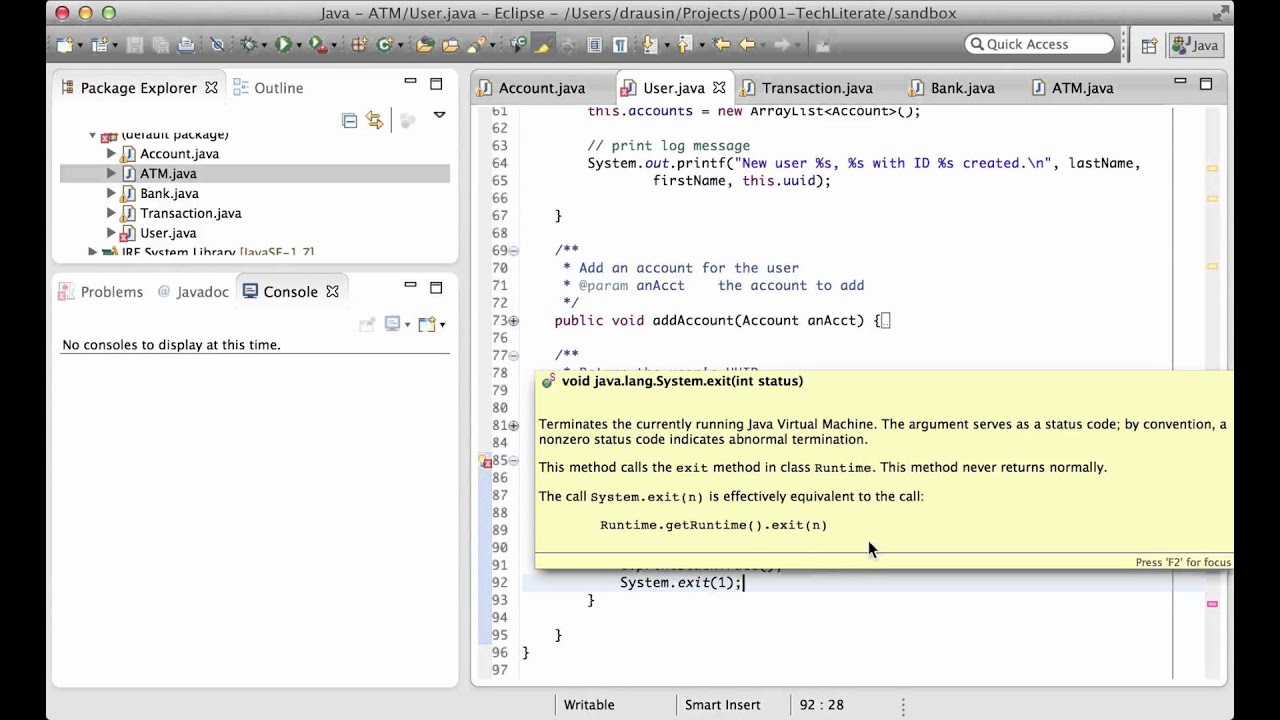 Java walk through: ATM