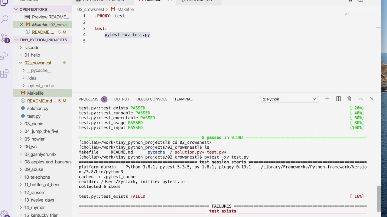 Tiny Python Projects: Ch 2 Pt 1 (Using new.py)