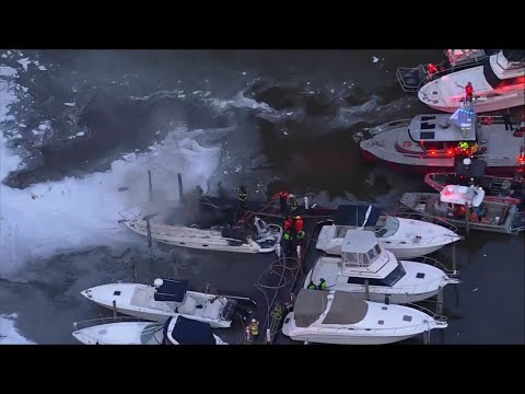 WATCH: Boat catches fire at Mount Vernon Yacht Club