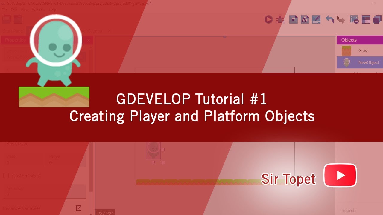 Gdevelop Tutorial No.1 Creating a Player and Platform Objects