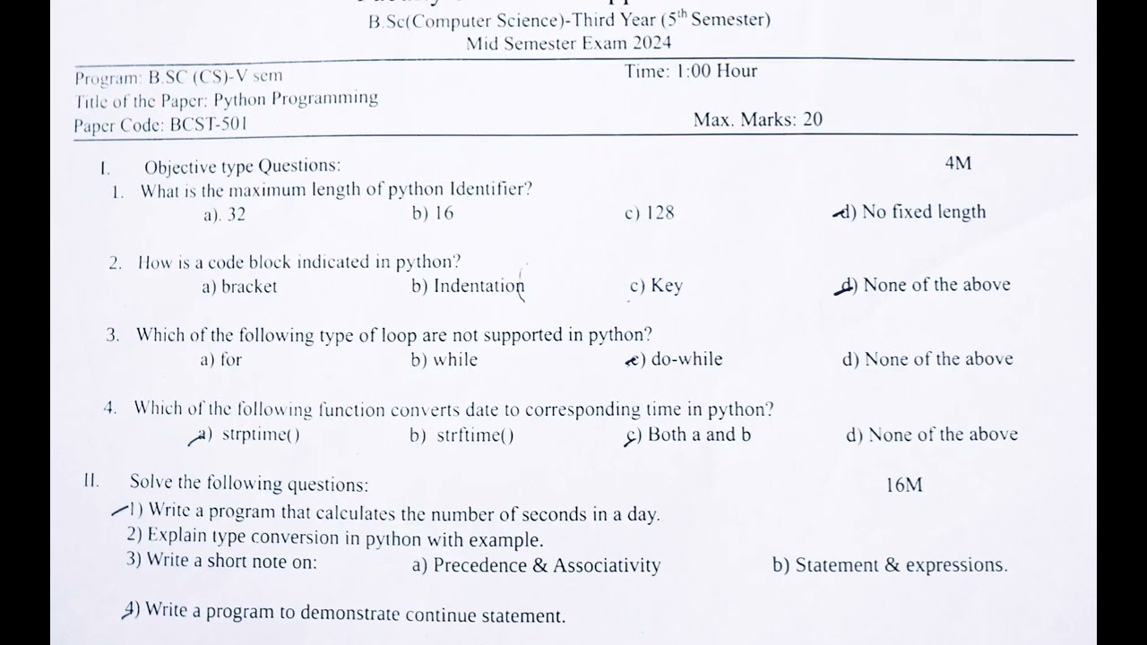 Python Programming Question Paper Internal Bsc.CS @CS_Spot
