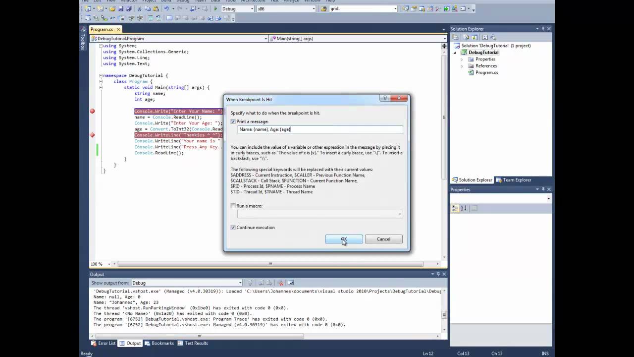 Debugging in Visual Studio 2010