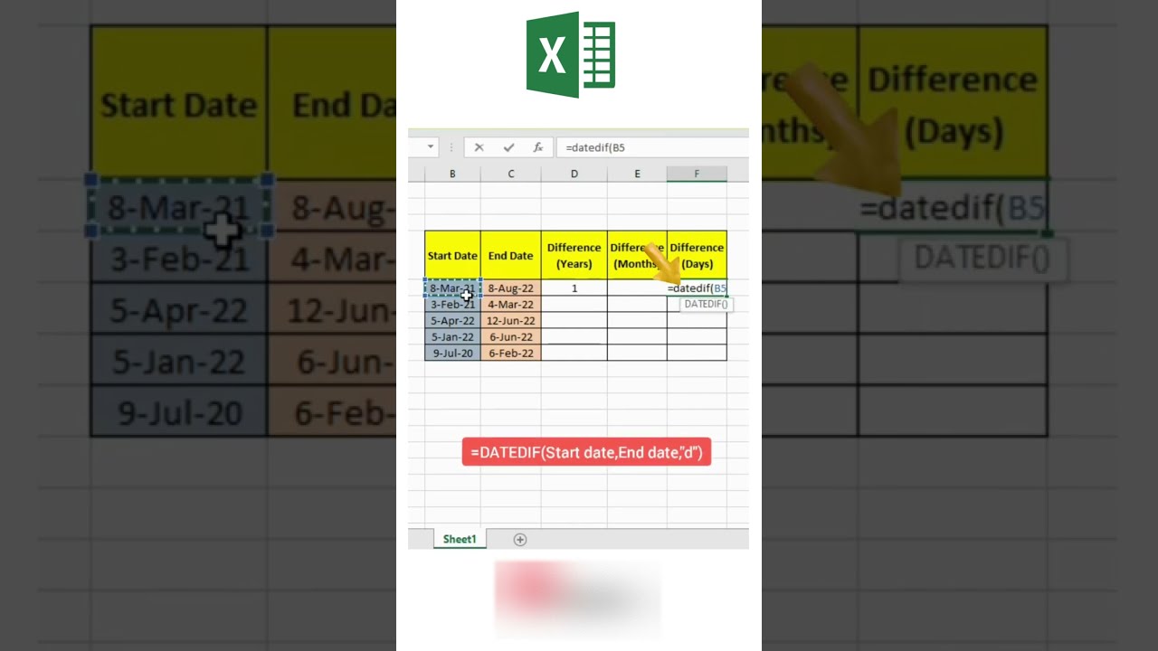 How to Calculate difference between two dates in Excel  #shortsvideo #shortsyoutube #shortsvideo