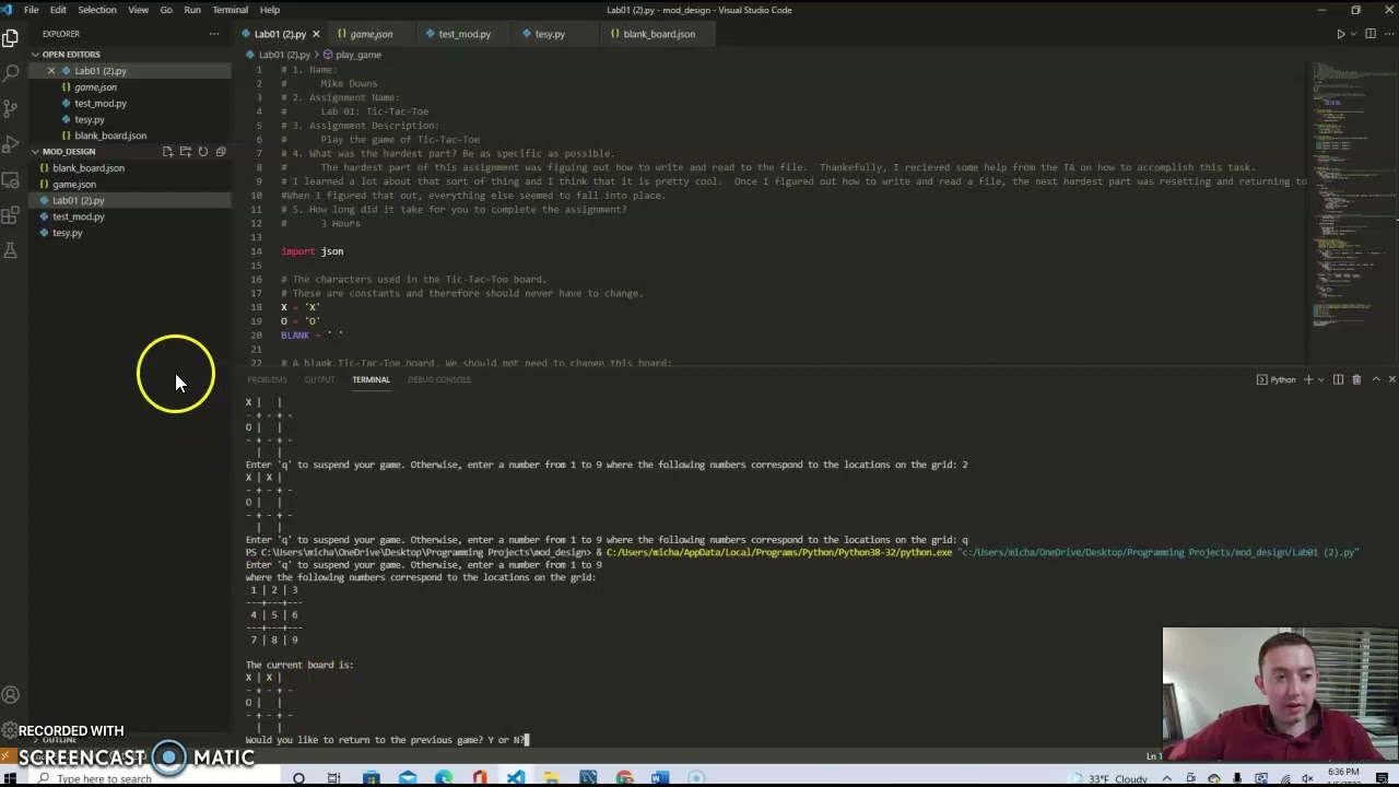 Lab 1 Tic Tac Toe Test Cases