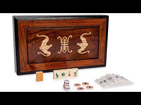 Chinese Mahjong Set with Bone & Bamboo Tiles in Rosewood Box