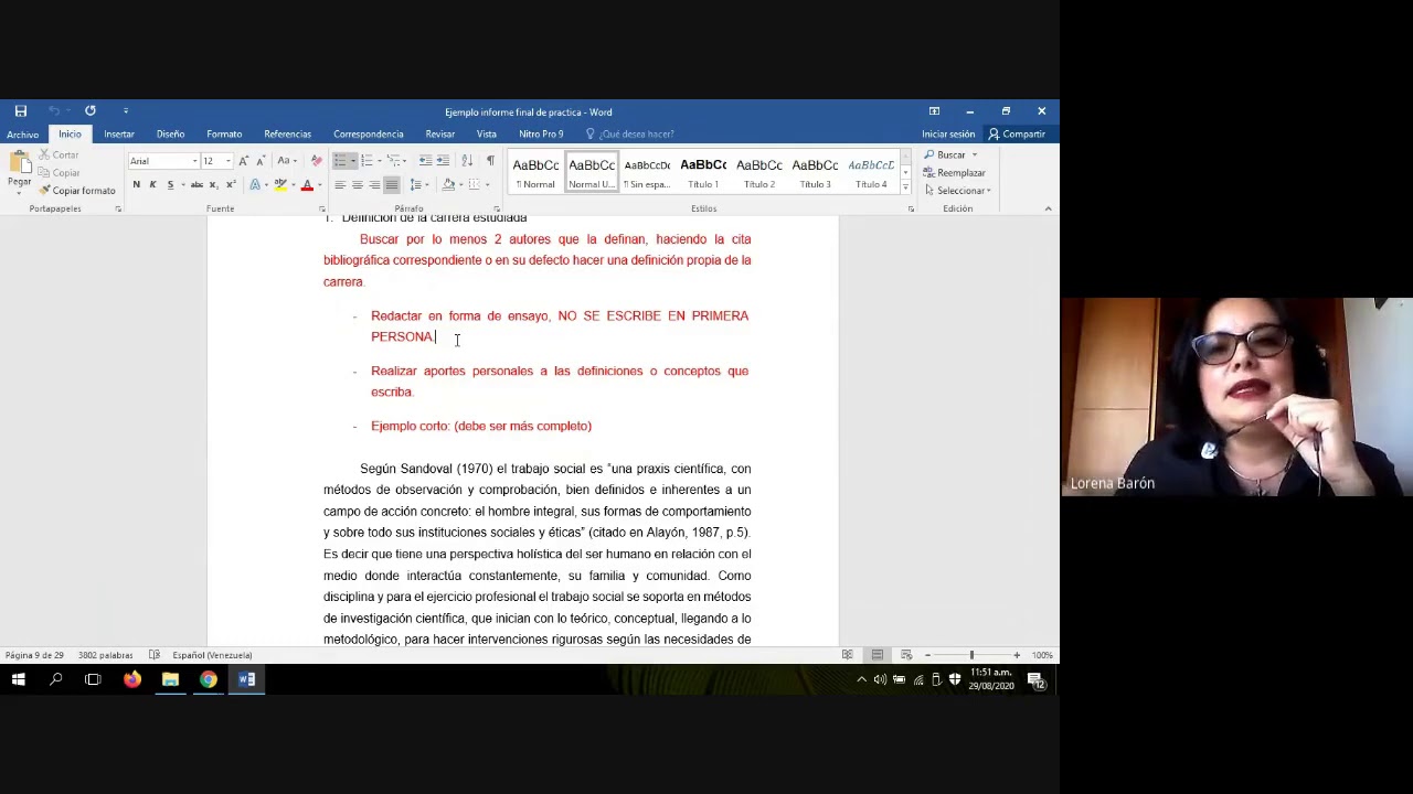 Elaboración del informe de práctica profesional