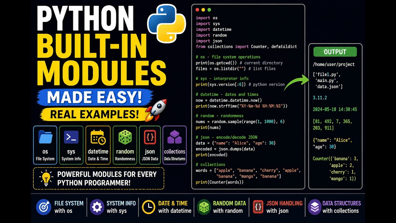 Python Standard Library Explained | os, sys, datetime, random, json (Full Guide)