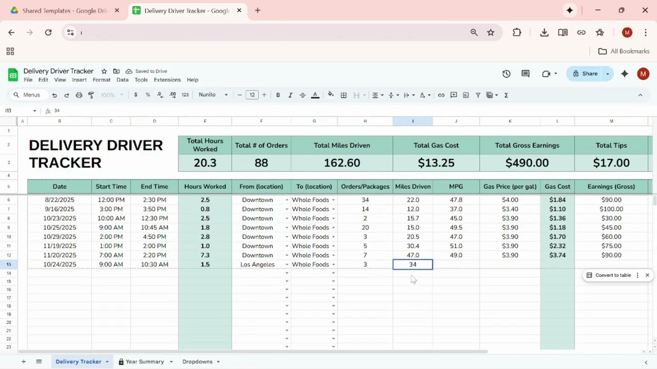delivery driver tracker spreadsheet #deliverydriver #mileage #spreadsheet