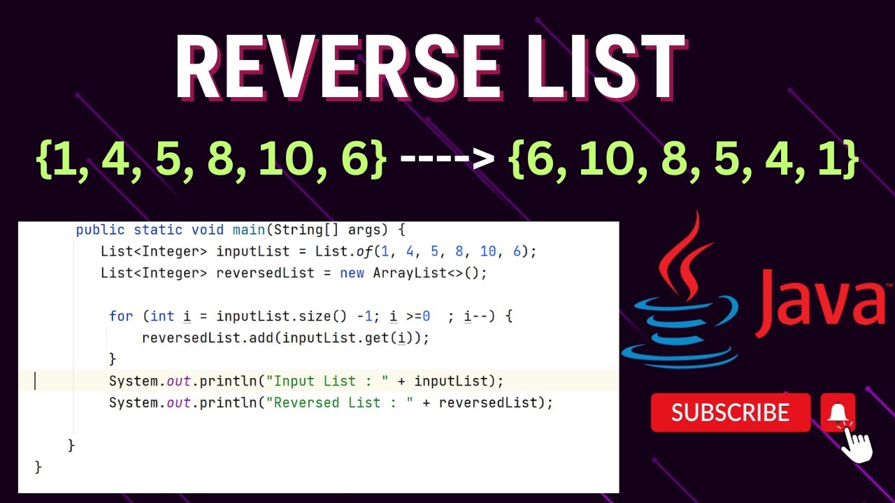 Frequently Asked Java Program # 2 - Reverse a List