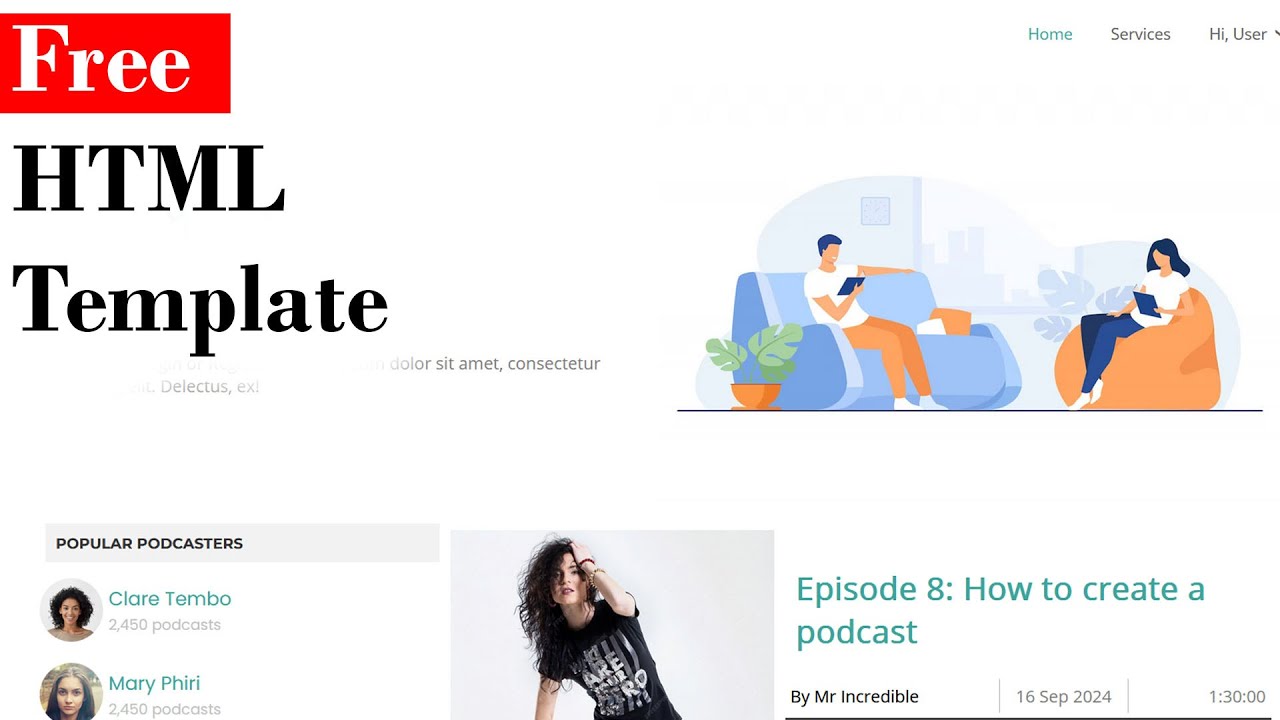 Podcaster | Create an HTML Template + Free download source code | Quickcode UI Tutorial