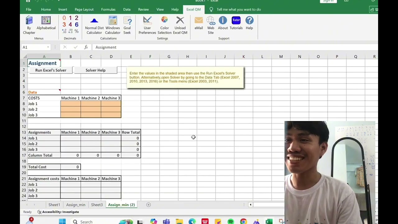 Solving Assignment Problem Using Excel QM
