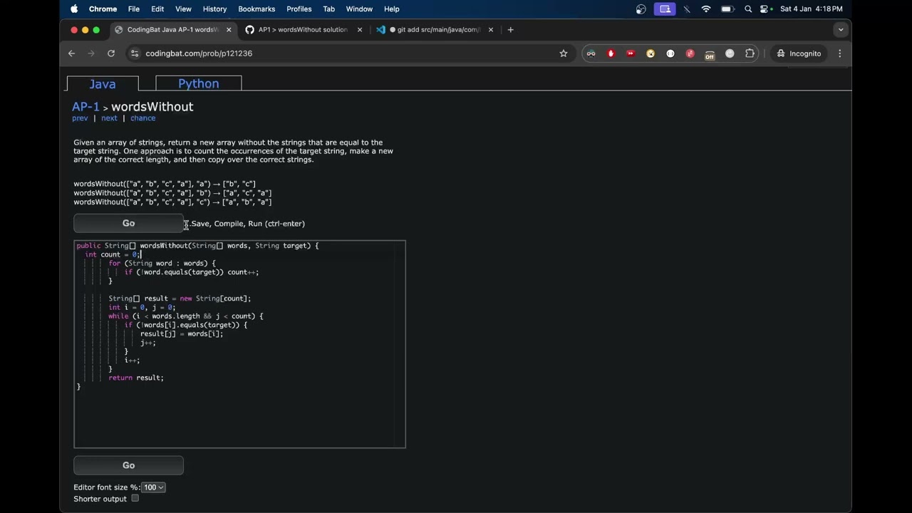 CodingBat Java | AP-1 Section | wordsWithout
