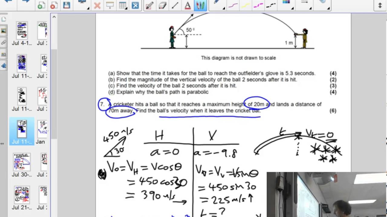 Projectiles worksheet -worked answers for a launch angle