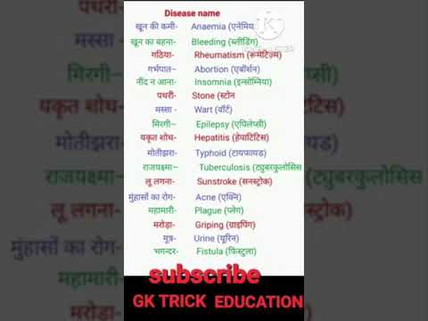 disease name | hindi and english #diseasename #hindi #english #rog