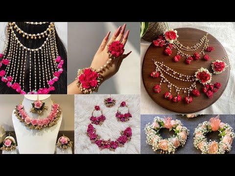 lestst Floral jewellery for mehndi 2025, flower jewellery set for mehndi, flower jewellery for haldi
