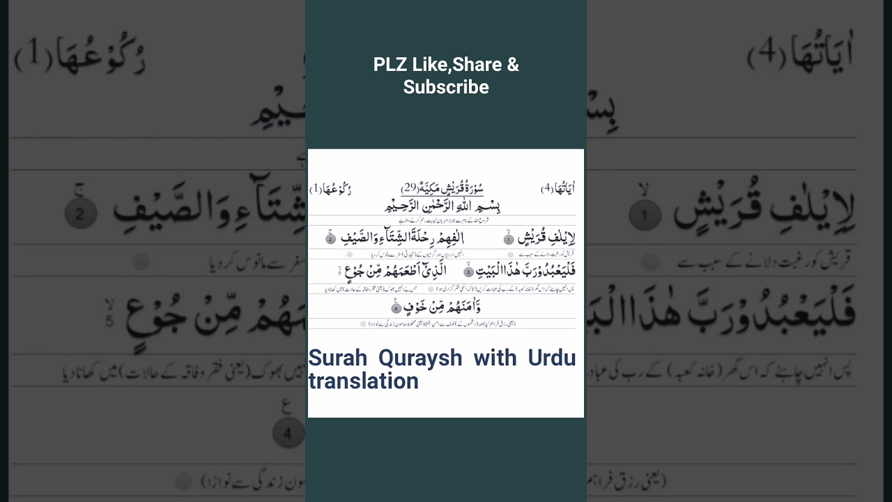 Surah Quraish With Urdu Translation