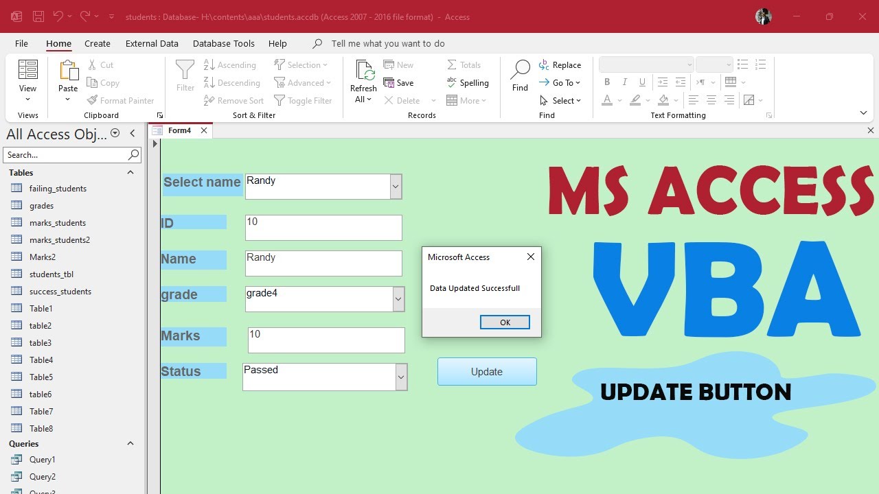 Microsoft Access Form: Update Button Using VBA (With Source Code)