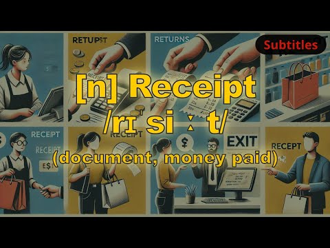 [n] Receipt meaning (document, money paid) with 5 examples