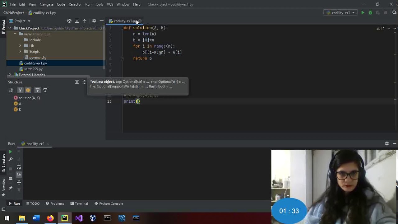 first video codility task from lesson 2 - cyclic rotation of an array