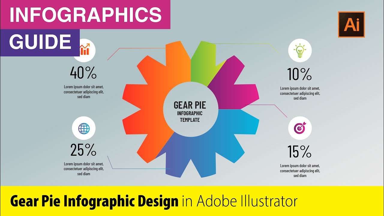 How to Create Gear Pie Infographic Template in Adobe Illustrator | Pie Chart Tutorial in Illustrator