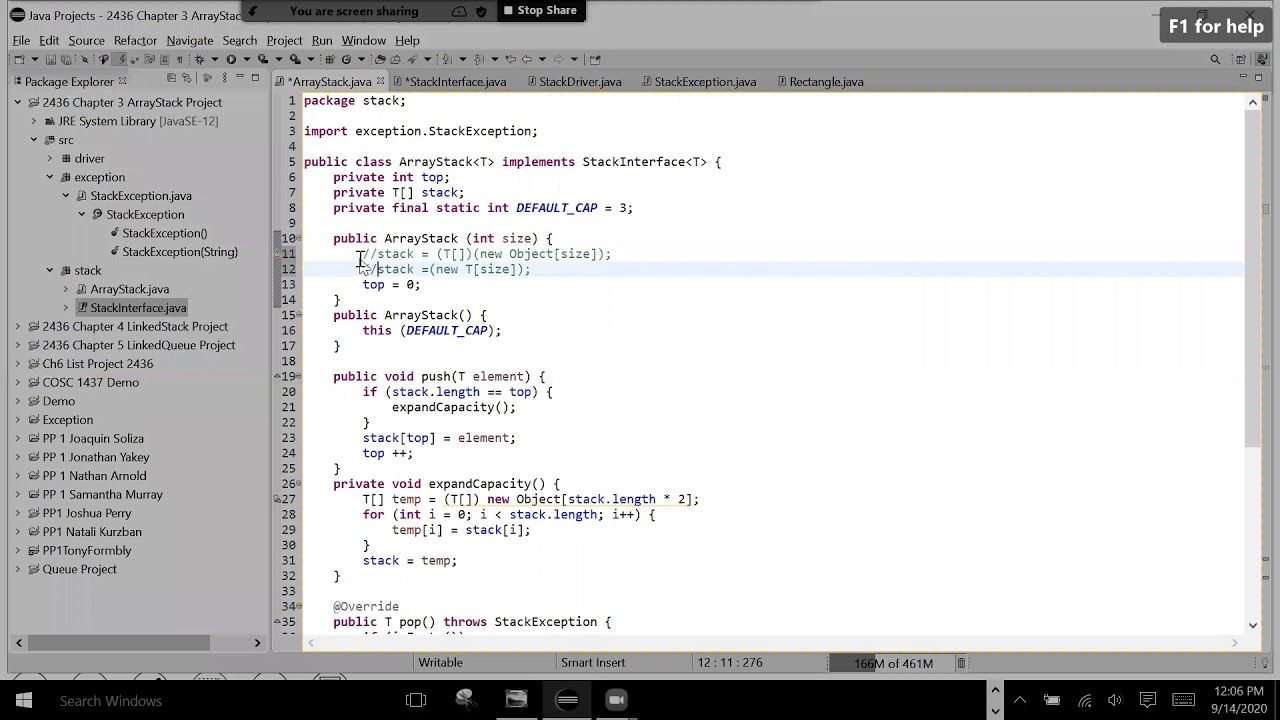 2436 - Chapter 3 Stack Interface, ArrayStack Implementation