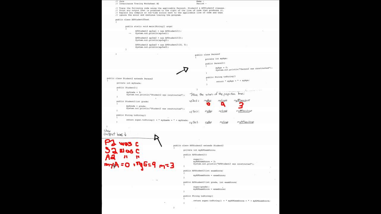 Java Inheritance Tracing Worksheet 2
