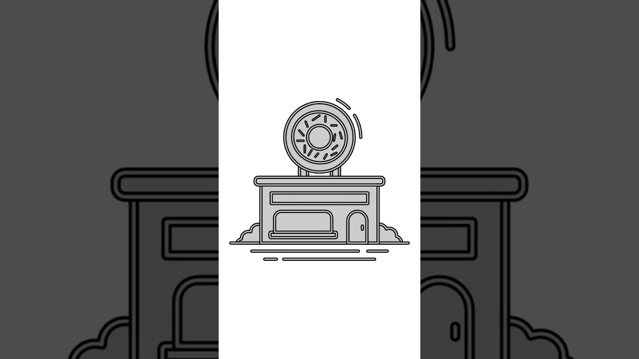 Cute red and white unique donut shop building vector illustration