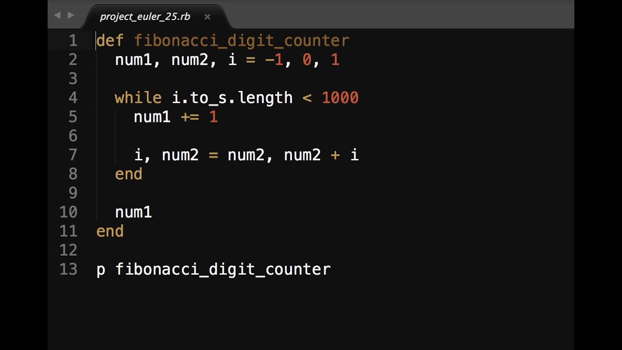 Fibonacci digit counter program in Ruby