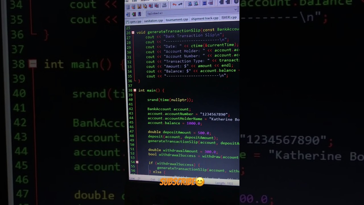 virtual bank transaction IDE dev c++ #cppprogramming