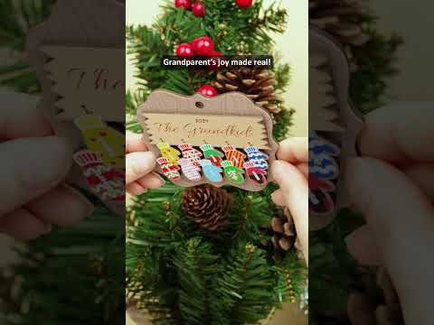 Mittens With Grandkids Names | Christmas Gift | Personalized 2-Layered Wooden Ornament