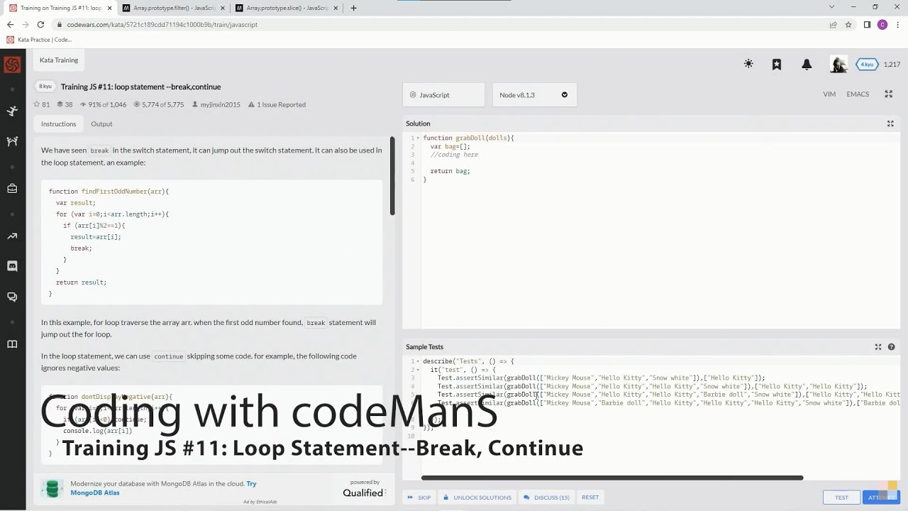 Codewars 8 kyu Training JS #11: Loop Statement --Break, Continue JavaScript