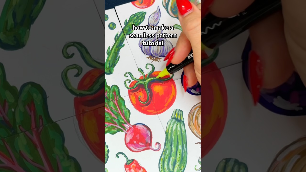 How to make a seamless pattern tutorial: drawing vegetable design #seamlesspattern #art #vegetables