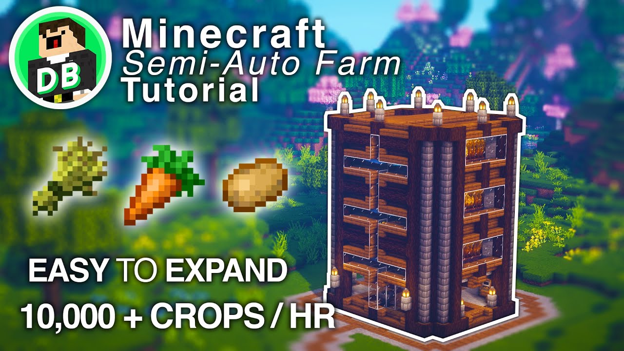 Minecraft Semi-Auto Crop Farm TUTORIAL - Auto Harvest, Storage & Sorting - Minecraft Builders