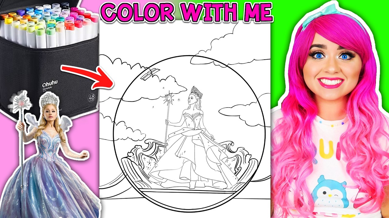 Wicked Glinda Coloring Page | Wicked Movie Characters + Ohuhu Art Markers | COLOR ALONG WITH KIMMI