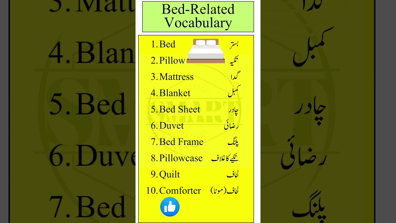 Bed-Related Vocabulary in English with Urdu Translation | Bedroom Essentials | Smart Study Zone 1/2